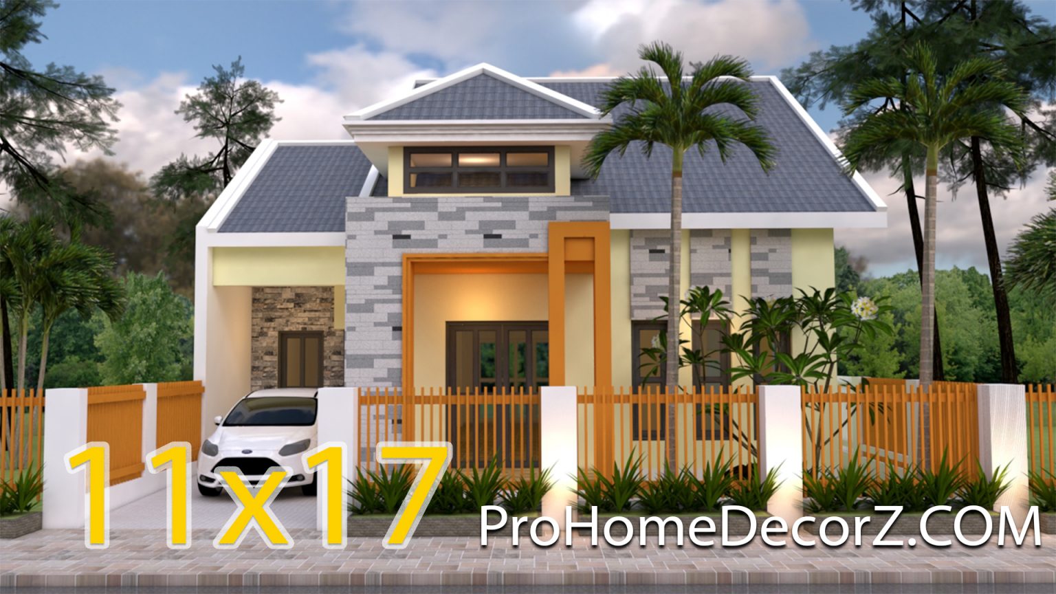 House Design 11x17 Meters 36x56 Feet 4 Bedrooms - House Design 3D