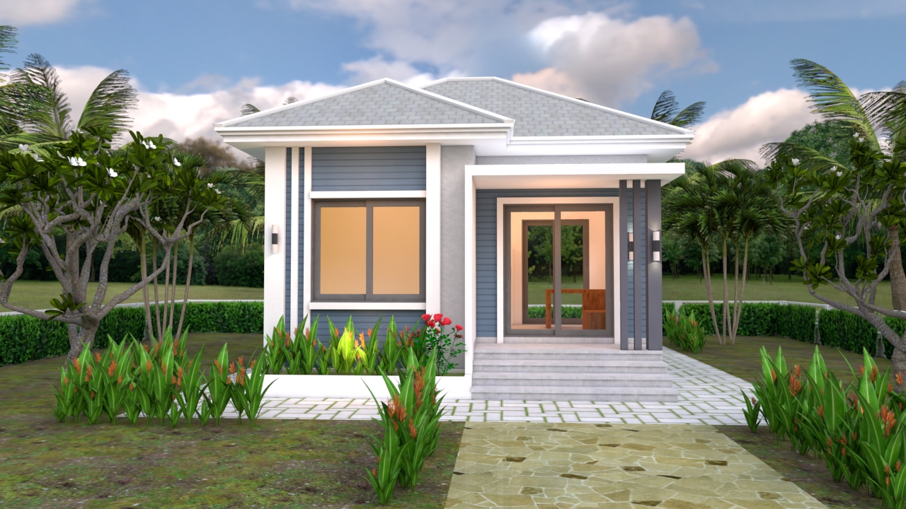Small House Plans 6.5×8.5 Meter 22×28 Feet 2 Bedrooms Hip roof - House ...