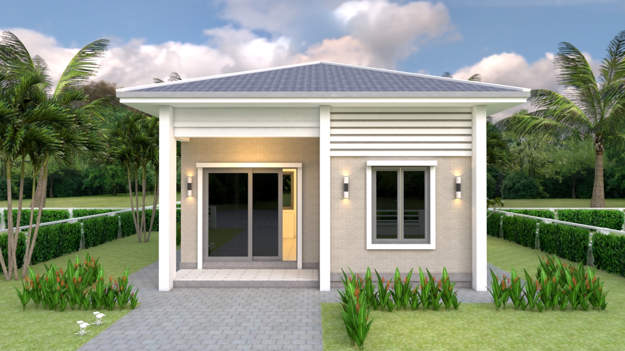 One Bedroom House Plans 21×21 Feet 6.5×6.5m Hip Roof - House Design 3D