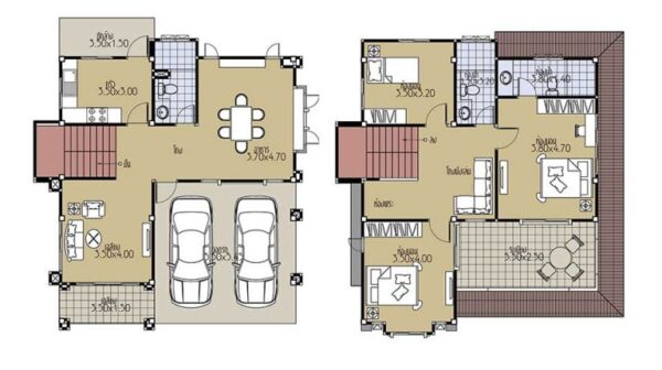 House Plans 9x10.2 with 3 Beds - House Design 3D