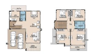 House Plans 9x11.3 with 4 bedrooms - House Design 3D