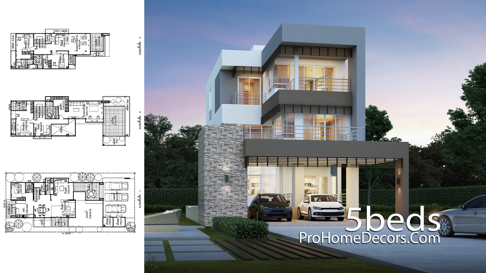 House Design Plot 12x26 Meter with 5 Bedrooms - House Design 3D