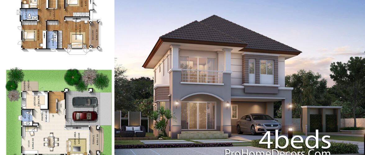 House Plan Idea 9x11 meter with 4 Bedrooms - House Design 3D