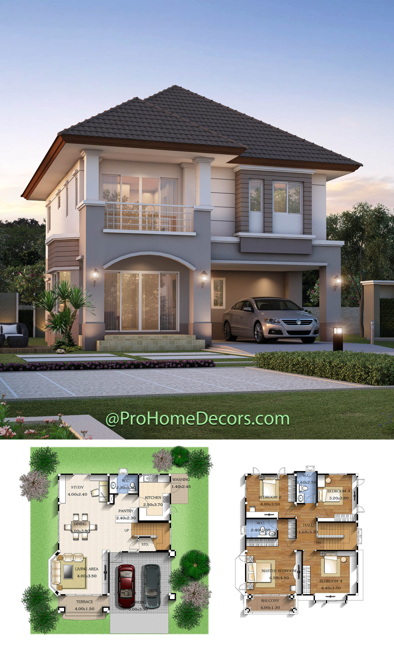 House Plan Idea 9x11 meter with 4 Bedrooms - House Design 3D