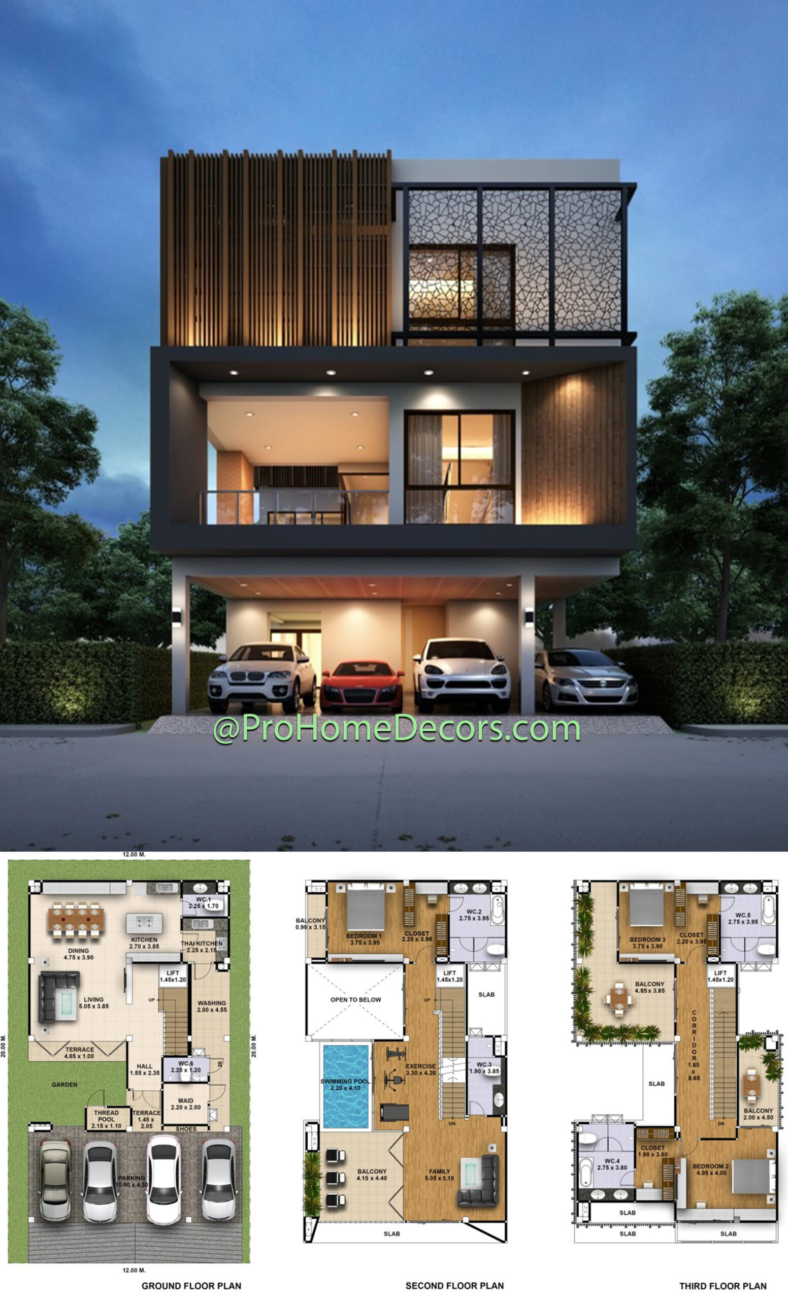 House Plan Plot 12x20 Meter with 4 Bedrooms - House Design 3D