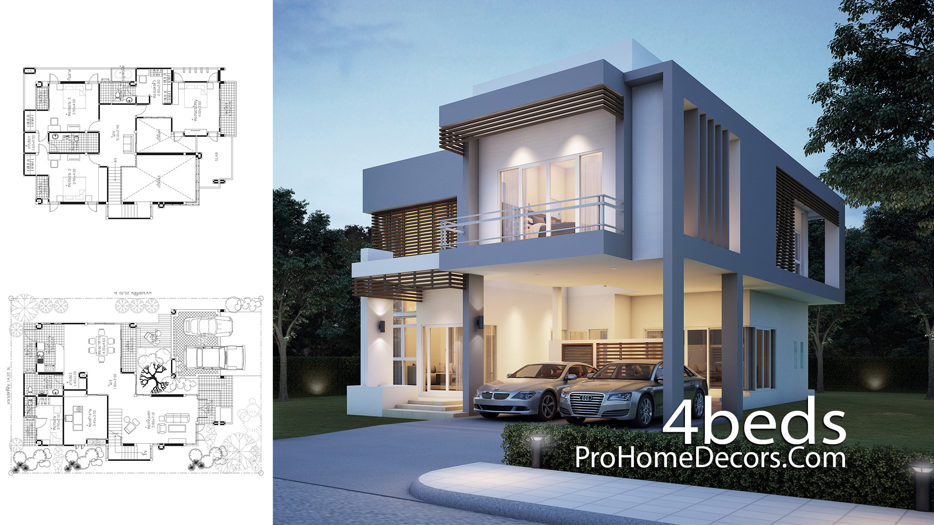 House Plan Plot 14x20 Meter with 4 Bedrooms - House Design 3D